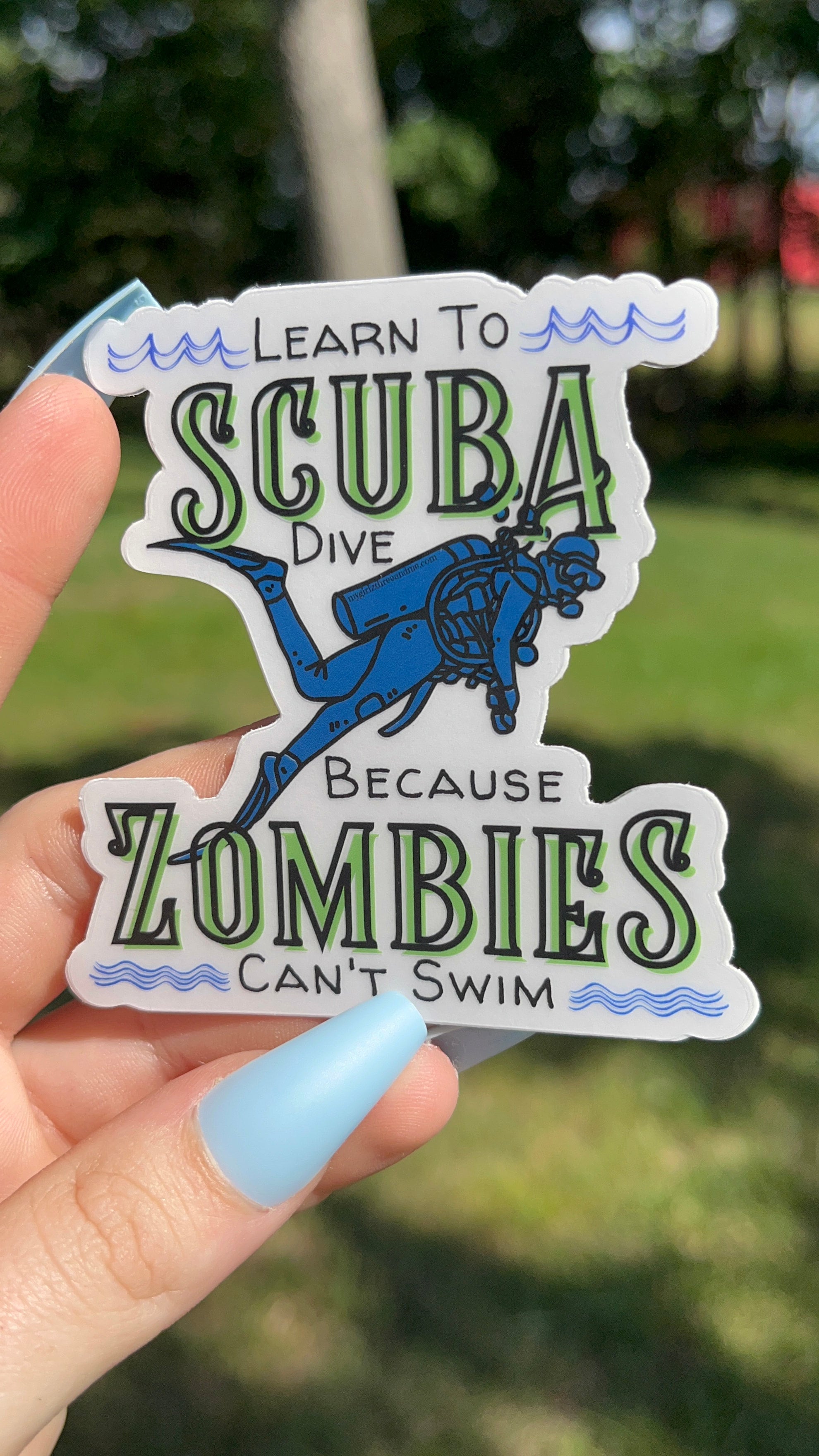 Zombies Can't Swim ~ Art Sticker | My Girlz Three & Me
